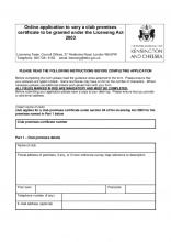 Full variation of a Club Premises Certificate application form | Royal ...